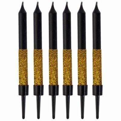 Набор свечей для торта весёлая затея Черные глиттер золотой, 8 см, 6 шт