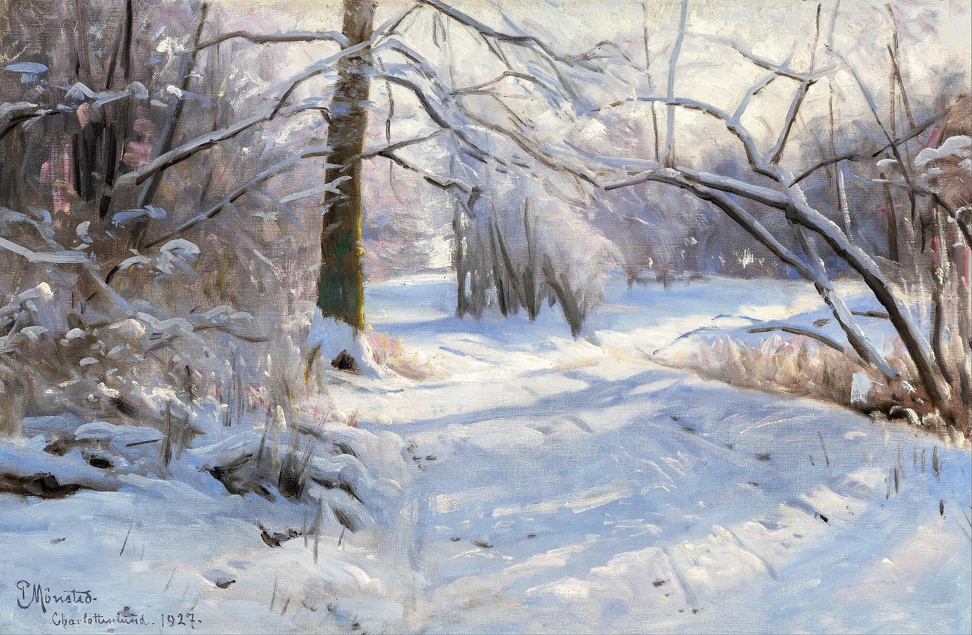 Картина Педера Морка Менстеда Зимний день в лесу Шарлоттенлунд 80х52 см