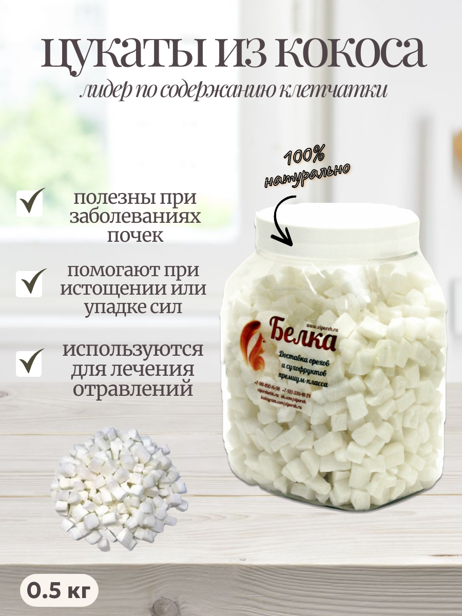 Цукаты из кокоса кубиками 8-10 мм Белка, 500 гр