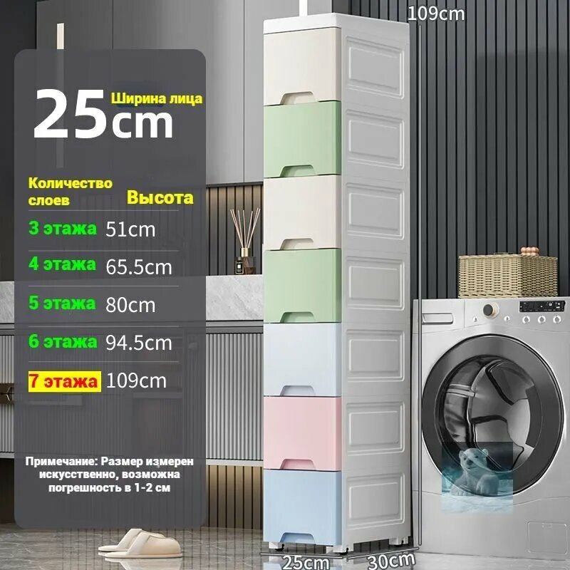 Шкафчики, утолщенные полки, пластик, 7 слоев, разные цвета, 25х30х109 см
