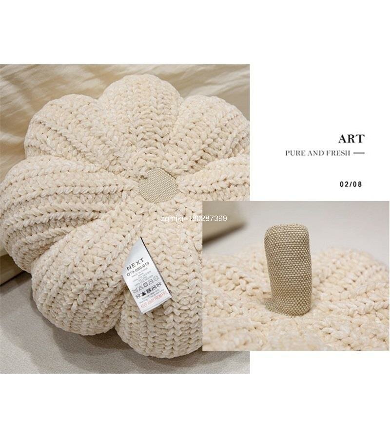 Супермягкая и удобная подушка-футон из плетеной вручную шерсти в виде тыквы 30 см / Наполнен полипропиленовым хлопком.