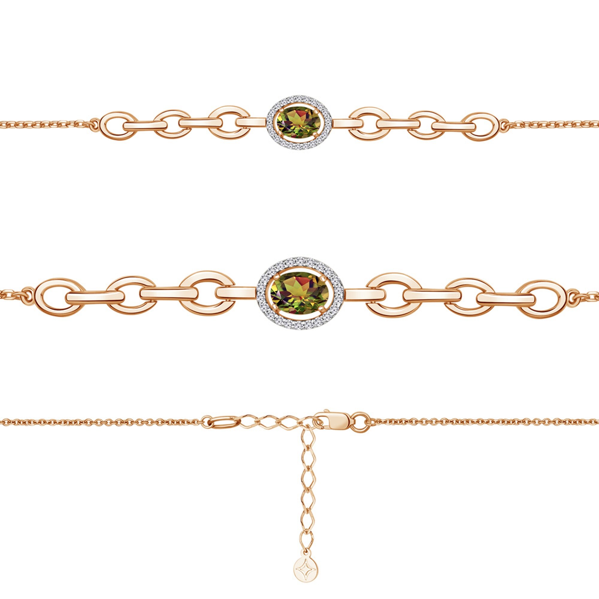 Браслет, серебро, 925 проба, золочение, султанит, фианит