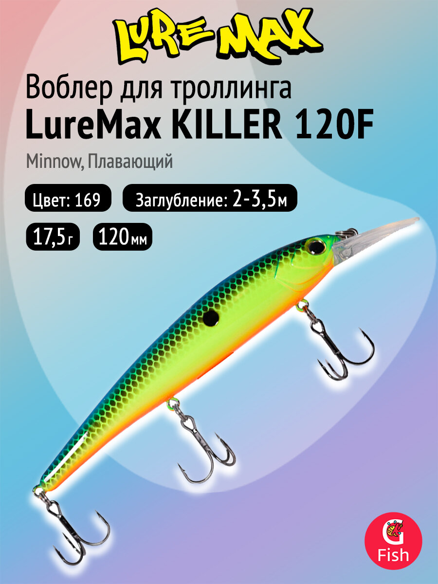 Воблер для рыбалки LureMax KILLER 120F MDR-169 17,5 г 12см, плавающий, Minnow
