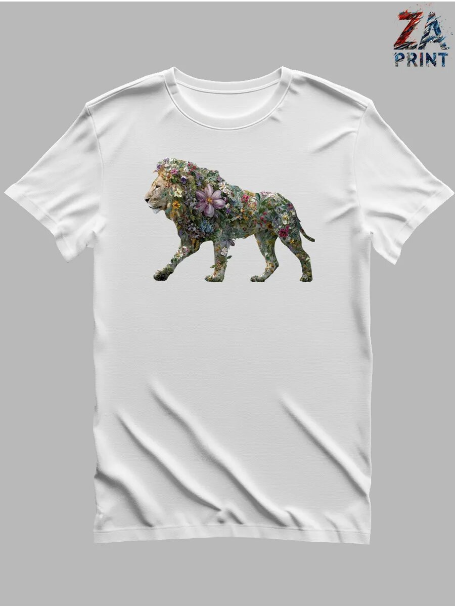 Футболка цветы лев