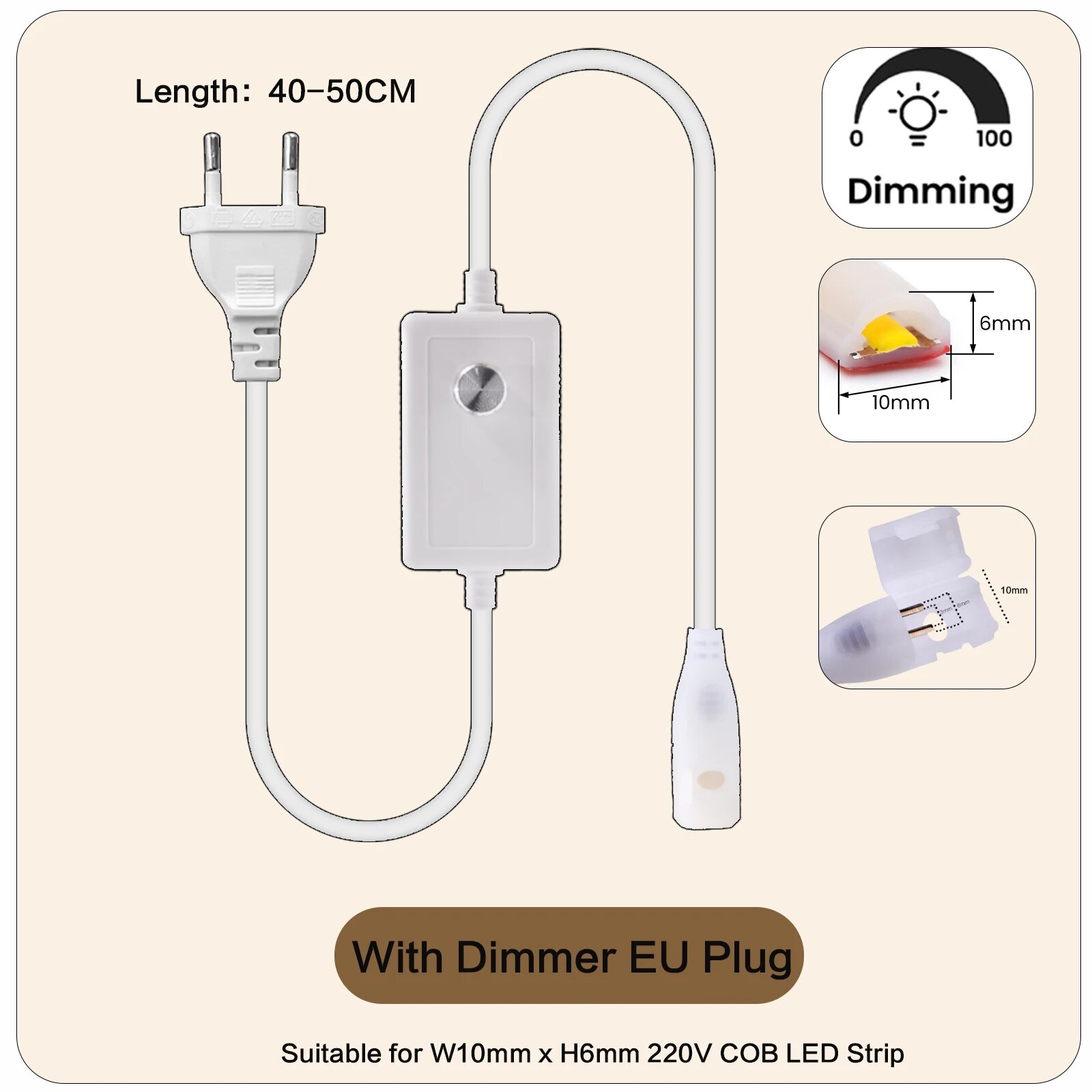 Блок питания светодиодной ленты COB 220В With Dimmer EU Plug