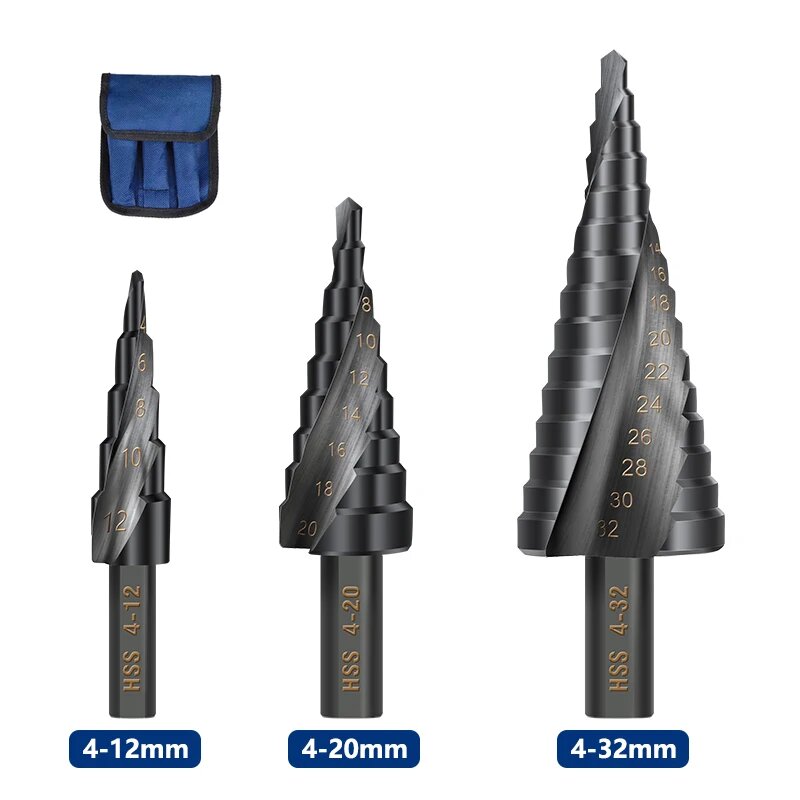 XCAN набор ступенчатых сверл HSS 4-12 мм 4-20 мм 4-32 мм 3pcs