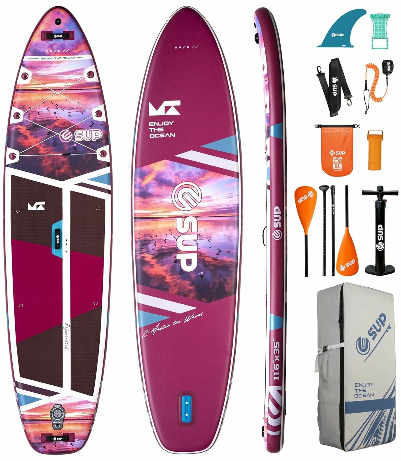 Надувная SUP-доска E-SUP Viva Magenta 11'6" (351х89х15 см) сапборд для прогулок и йоги