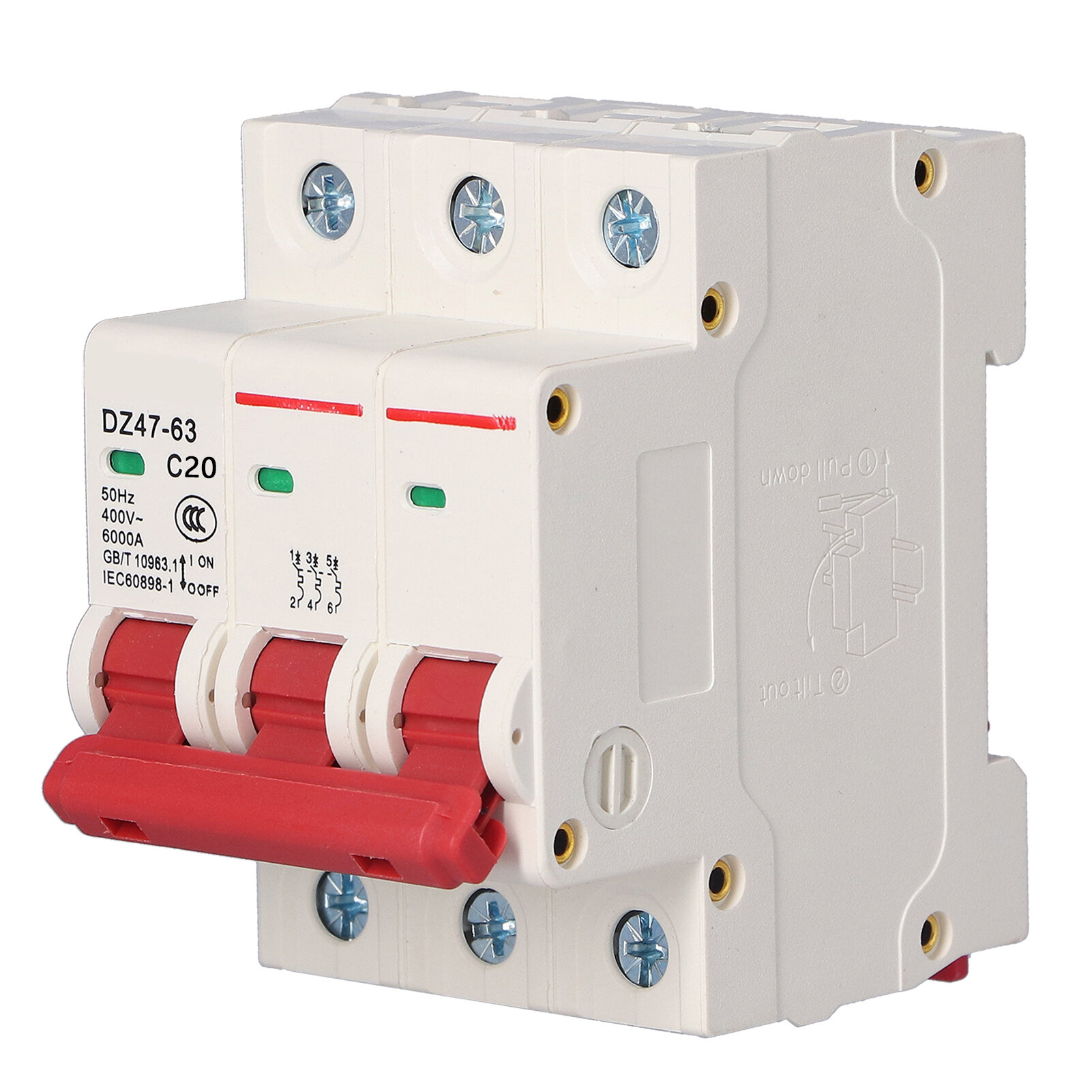 Миниатюрный автоматический выключатель на DIN-рейку, корпус ПК, бытовой воздушный выключатель переменного тока 400 В, 3 полюса, DZ47‑6320A