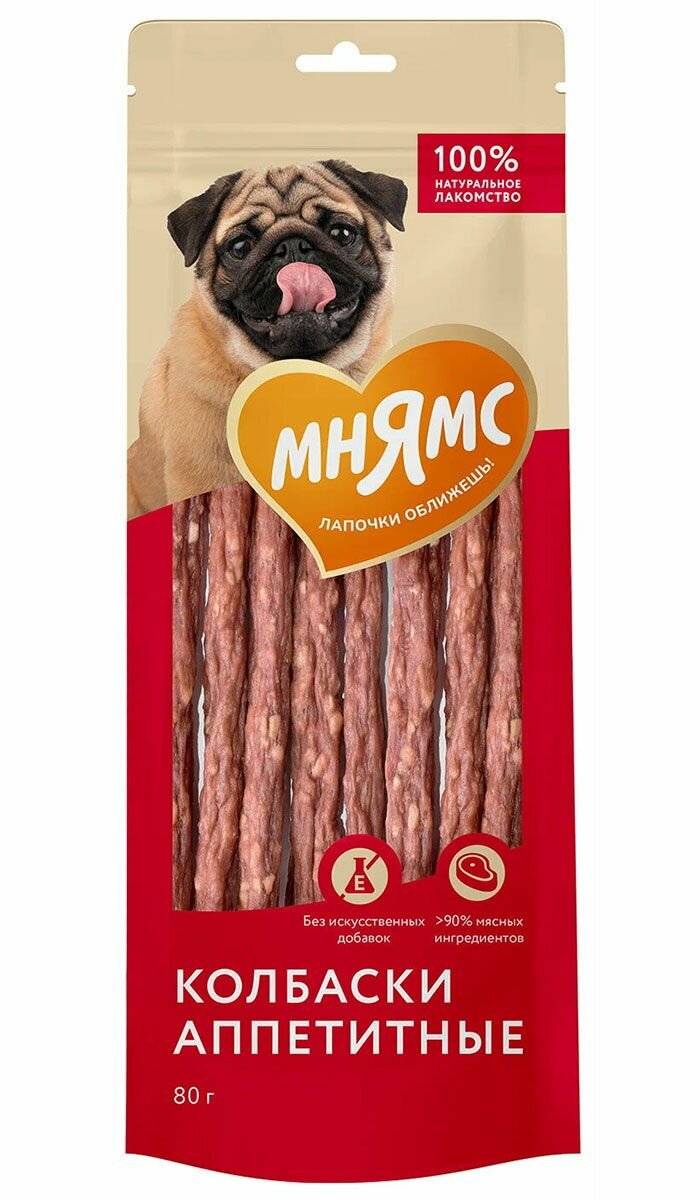 Лакомство Мнямс для собак колбаски аппетитные сушеные, 80 гр