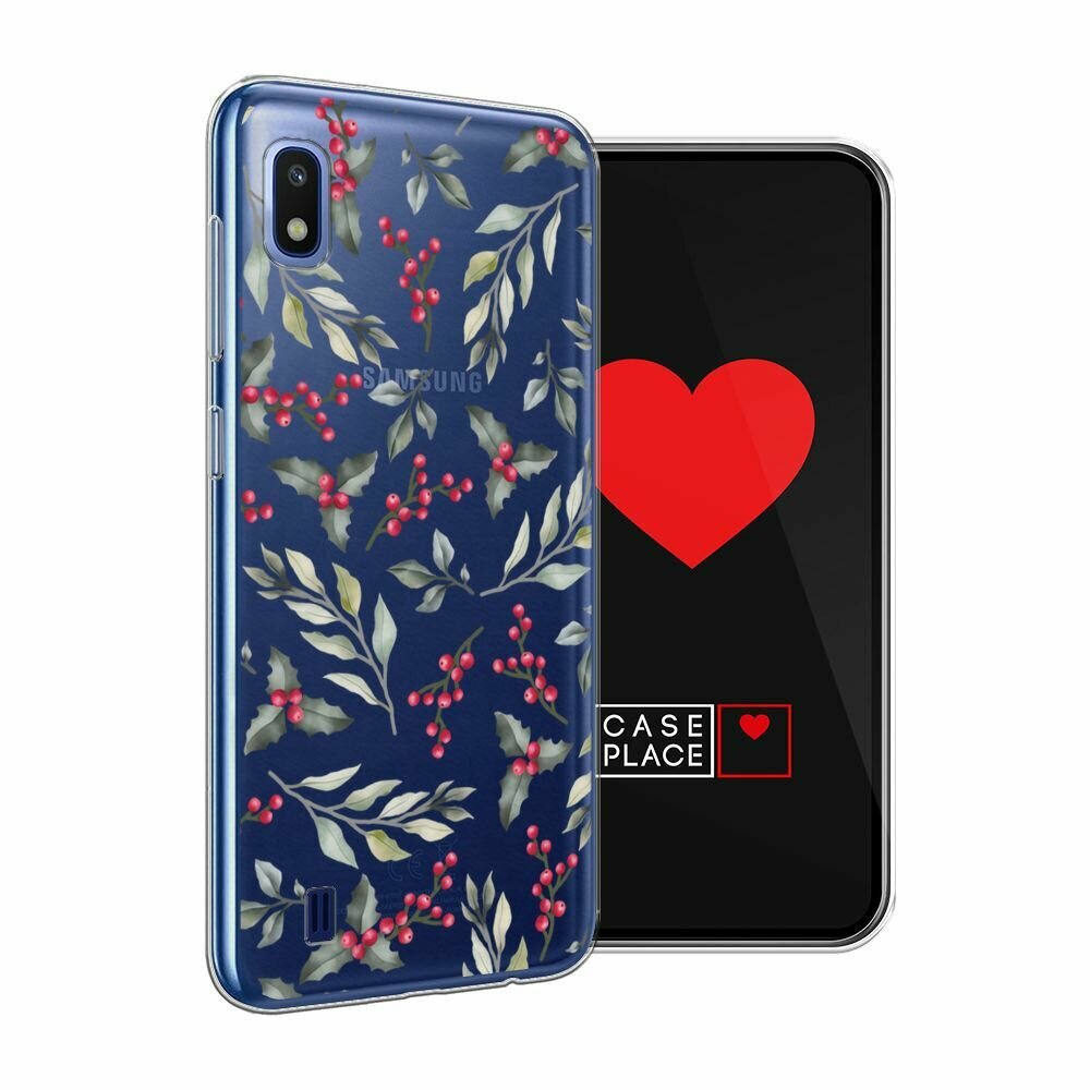 Чехол на Samsung Galaxy A10 / Самсунг Галакси А10 с принтом Зимние ягоды паттерн, прозрачный — фото 1