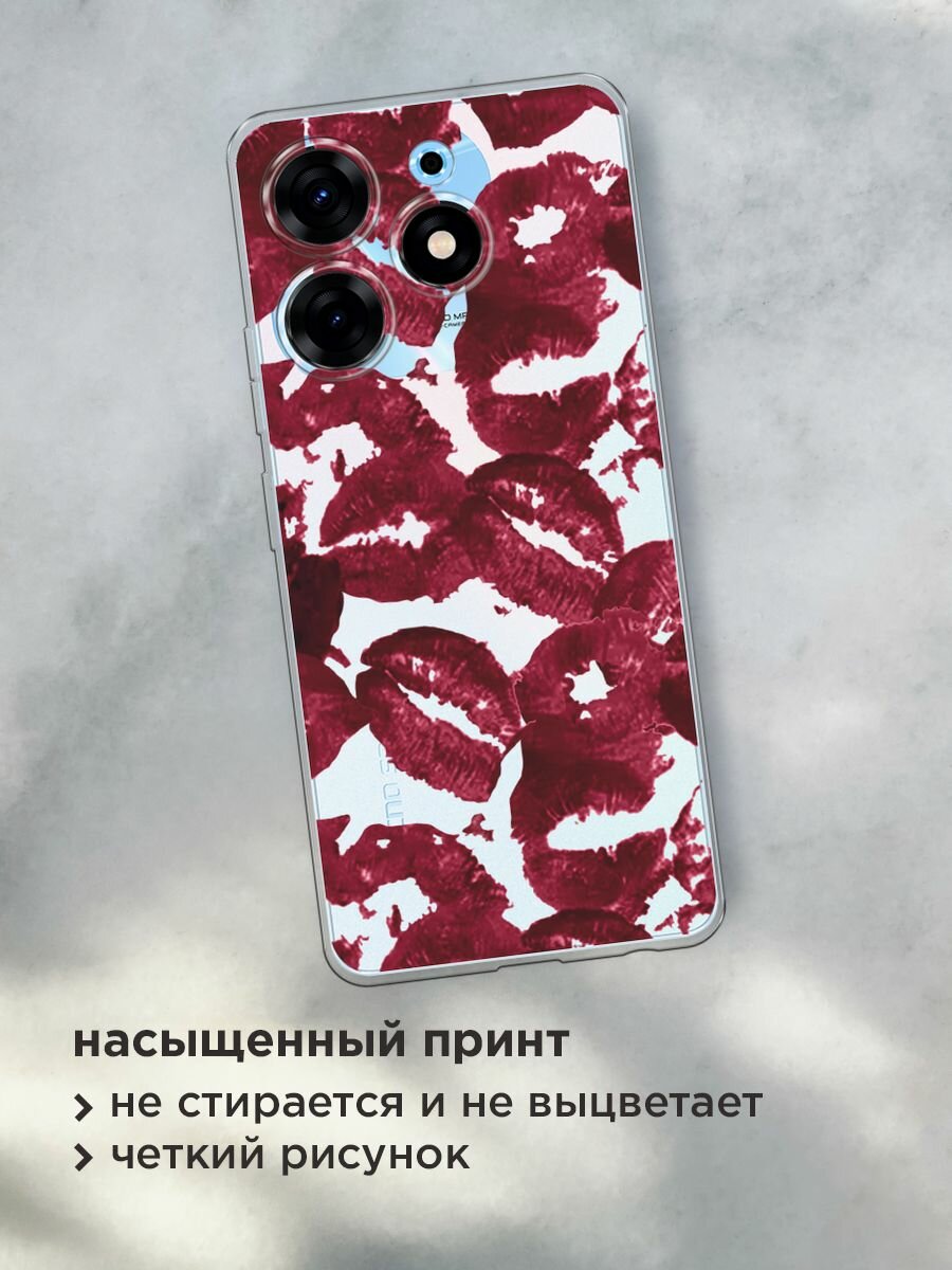 Чехол на Tecno Spark 10 Pro / Текно Спарк 10 Про с принтом "Помада паттерн 2", прозрачный — фото 1