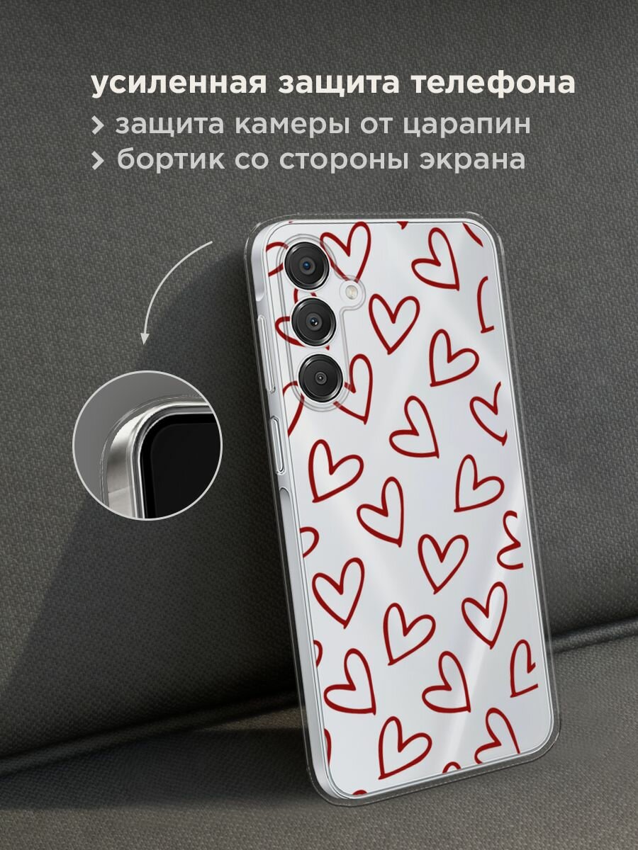 Чехол на Samsung Galaxy A16 / Самсунг А16 с принтом "Little hearts doodles 2 - 14 февраля", прозрачный — фото 1