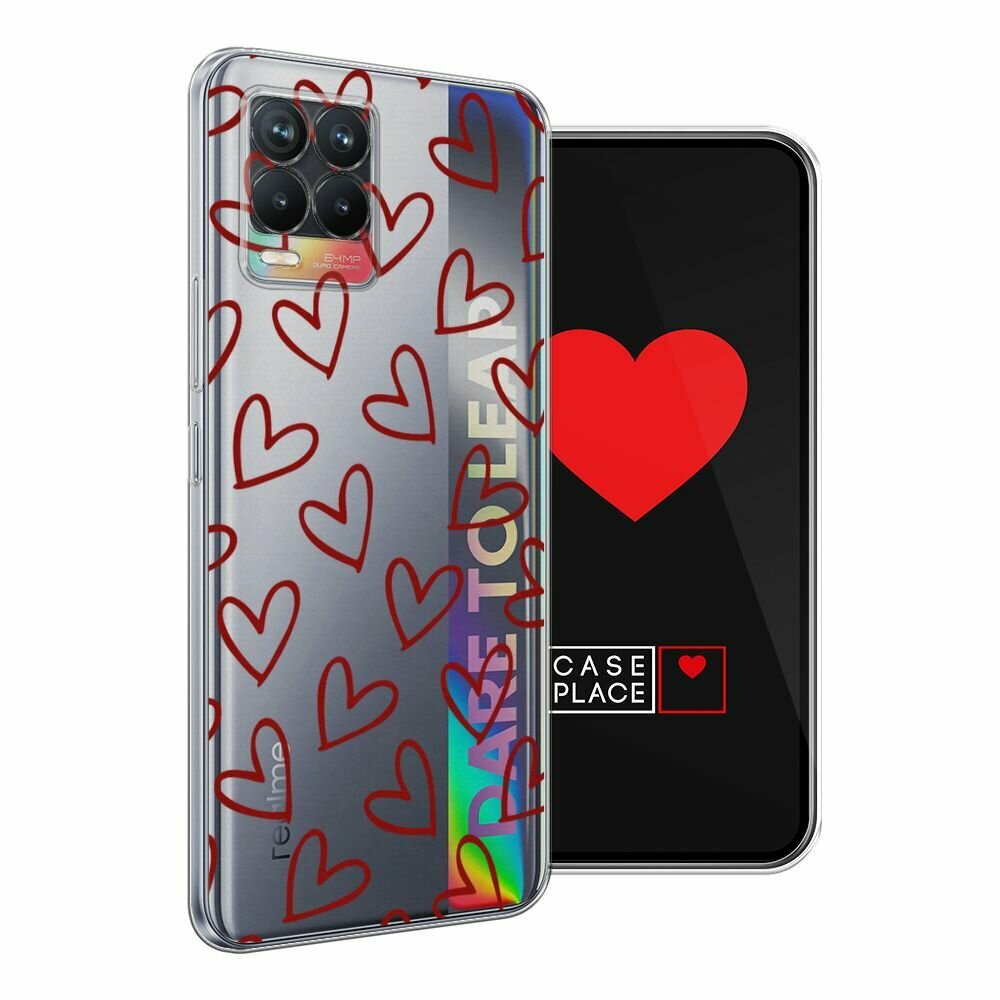 Чехол на Realme 8/8 Pro / Реалми 8/8 Про с принтом "Little hearts doodles 2 - 14 февраля", прозрачный — фото 1