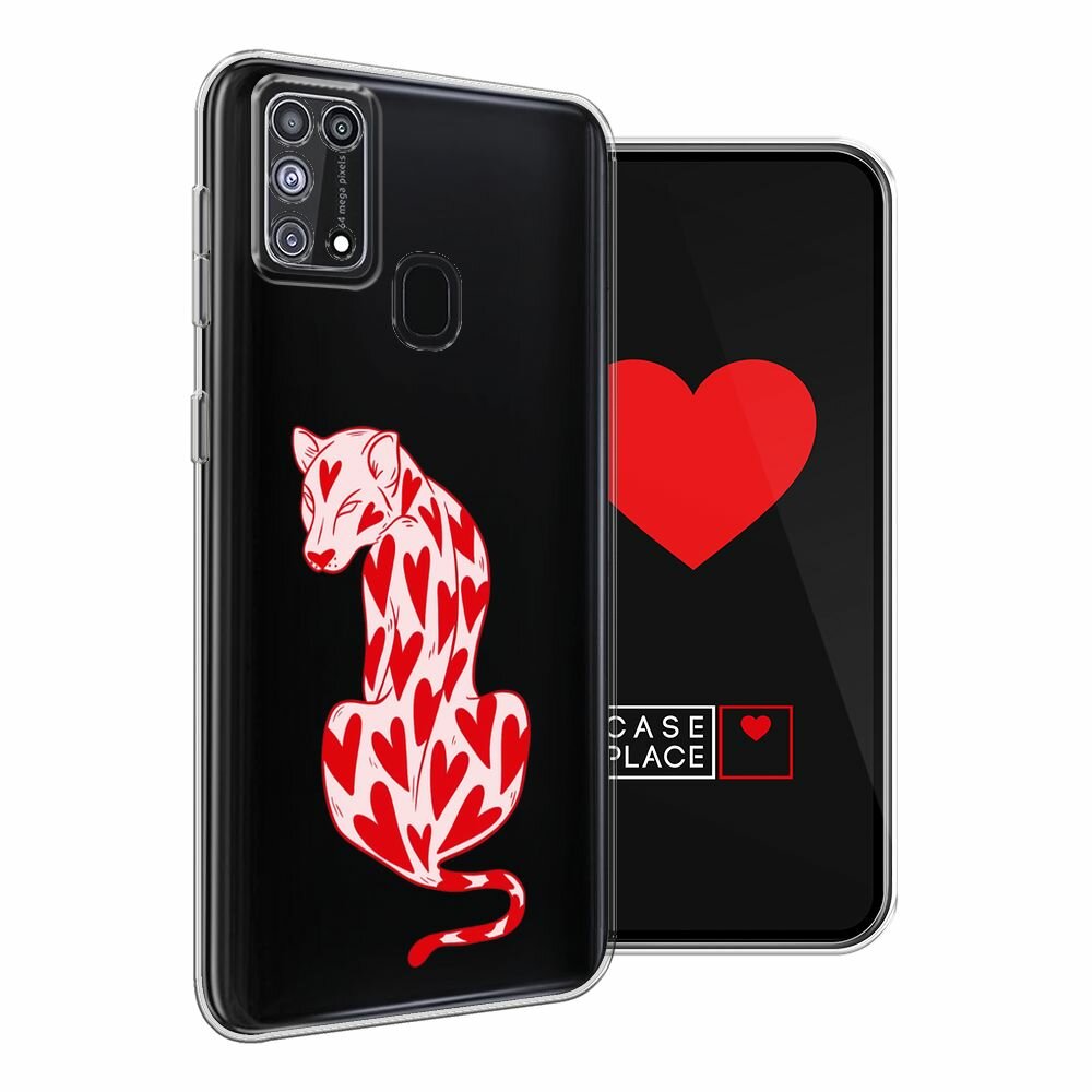Чехол на Samsung Galaxy M31 / Самсунг Галакси М31 с принтом "Heart panther 2 - 14 февраля", прозрачный — фото 1