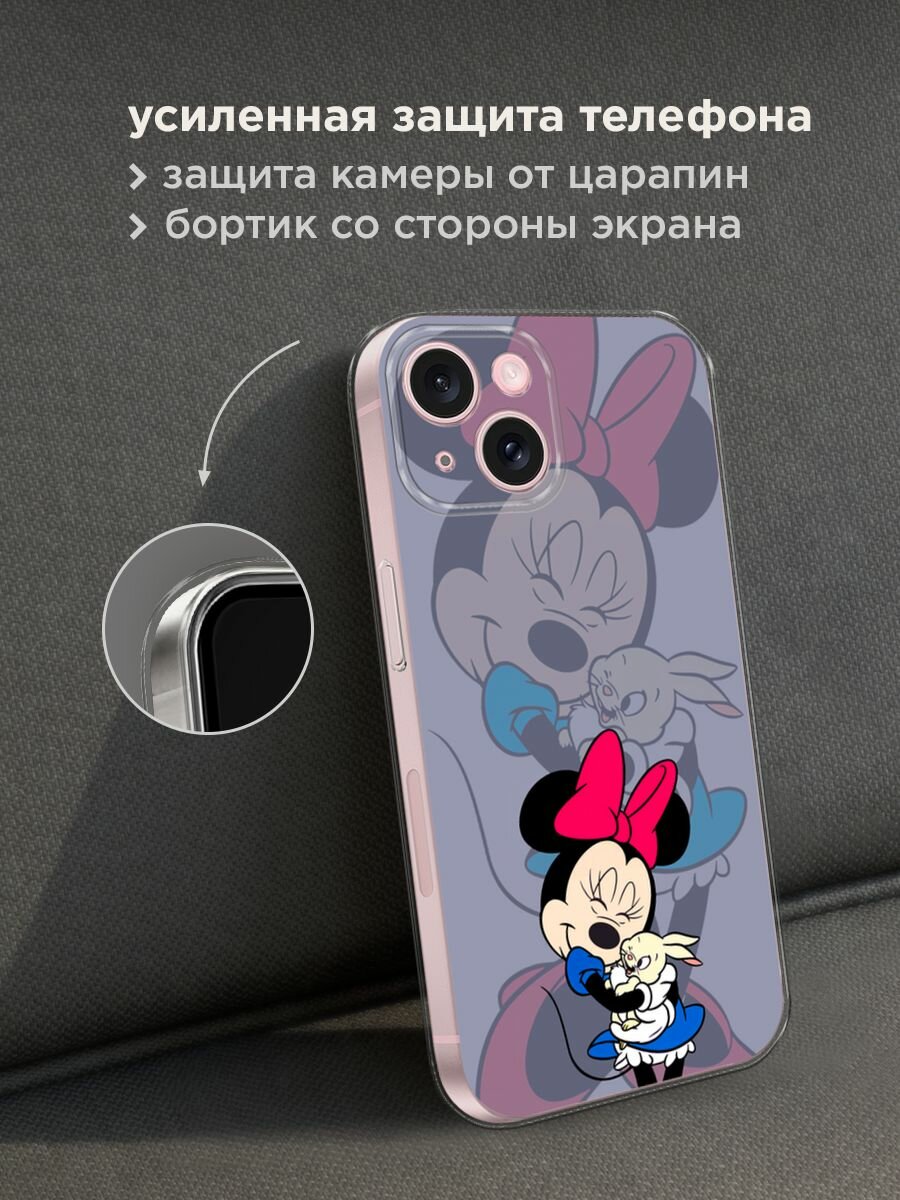 Чехол на Apple iPhone 15 / Айфон 15 с принтом "Минни с кроликом" — фото 1