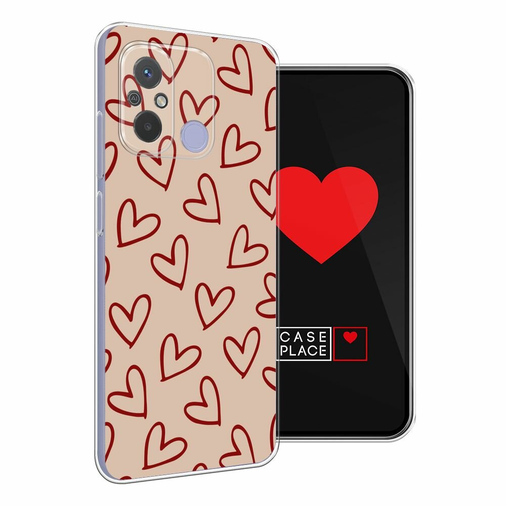 Чехол на Xiaomi Redmi 12C/Poco C55 / Редми 12C/Поко С55 с принтом "Little hearts doodles 1 - 14 февраля" — фото 1