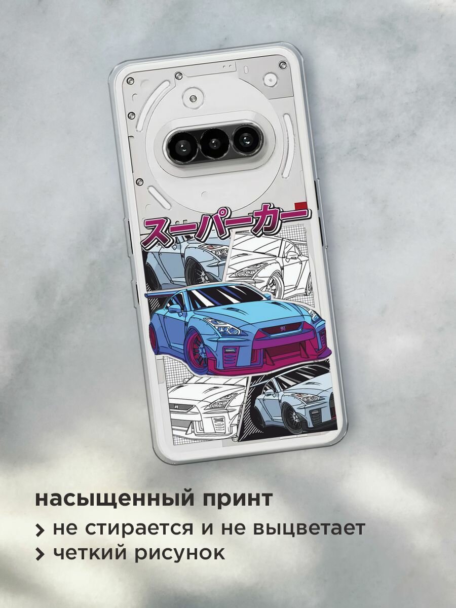 Чехол на Nothing Phone 3a / Нотинг Фон 3а с принтом "JDM коллаж", прозрачный — фото 1