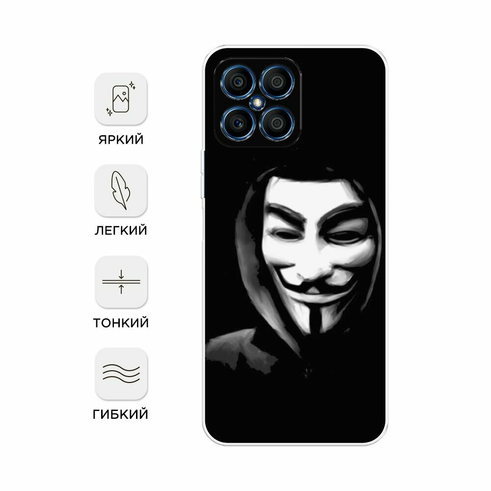 Силиконовый чехол на Honor X8 / Хуавей X8 с принтом "Анонимус" — фото 1