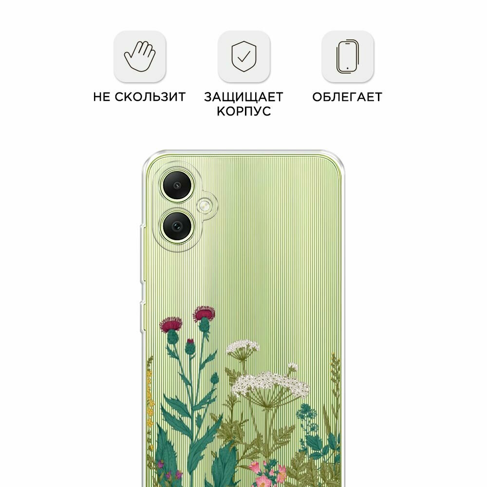 Чехол на Samsung Galaxy A05 / Самсунг Галакси A05 с принтом "Дикие полевые цветы", прозрачный — фото 1