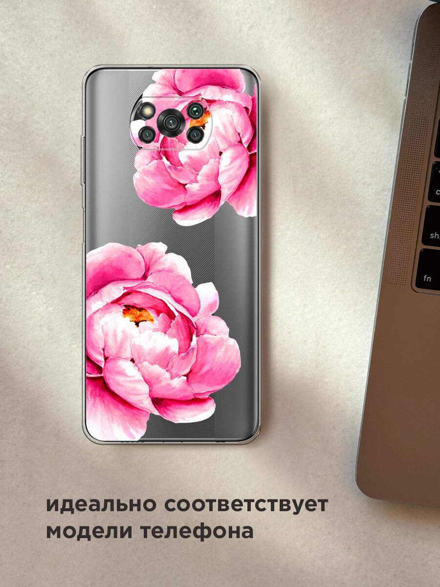 Чехол на Xiaomi Poco X3/X3 Pro / Поко X3/X3 Pro с принтом "Open peonies", прозрачный — фото 1
