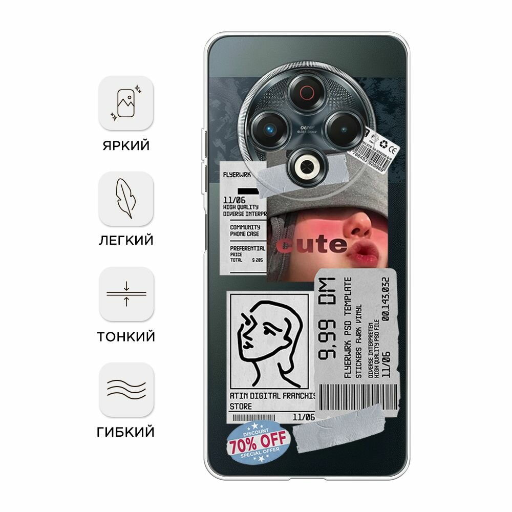 Чехол на Tecno Spark 30 / Текно Спарк 30 с принтом Cute girl collage, прозрачный — фото 1