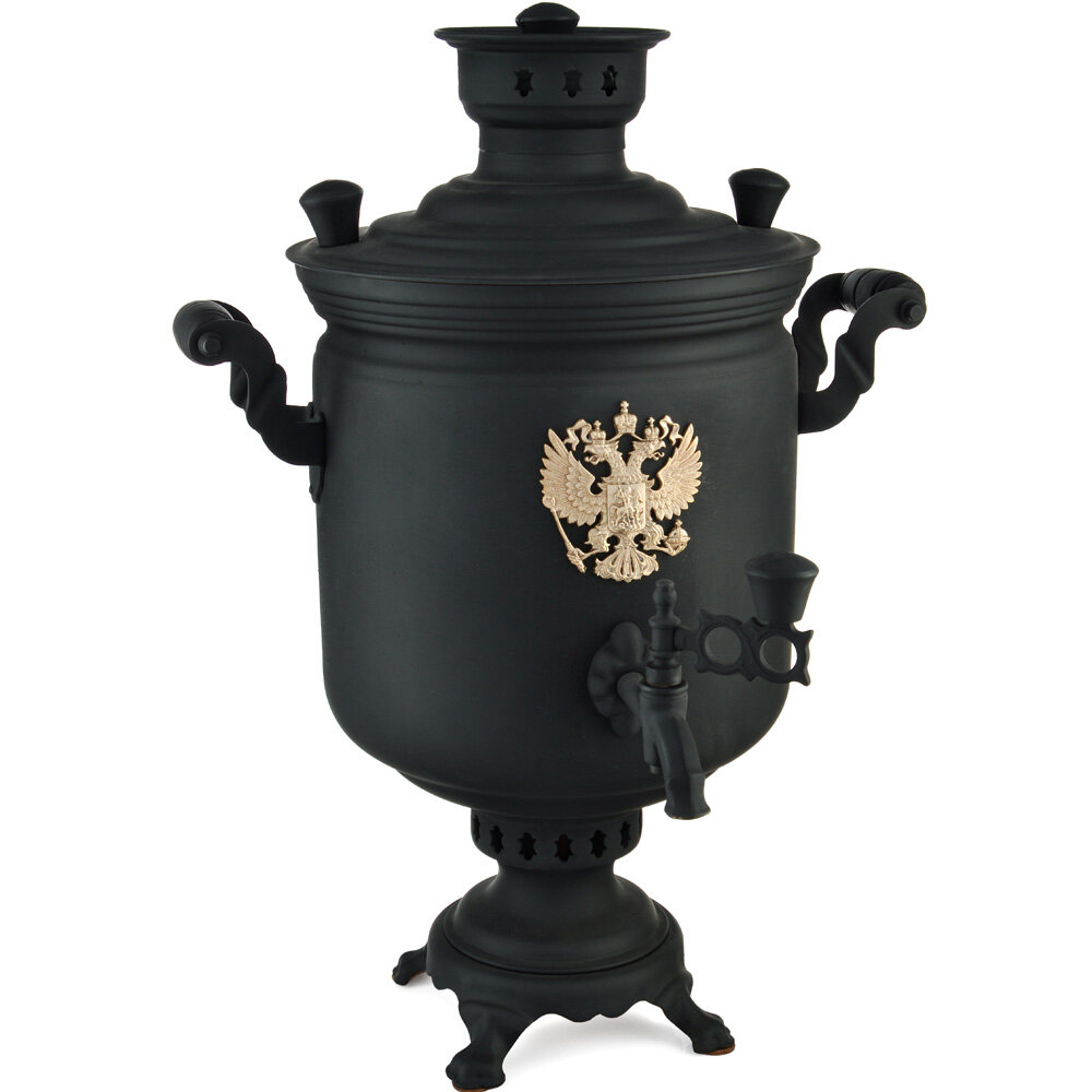 Самовар комбинированный 5 литров формы «Банка с гербом РФ», категория «Эксклюзив», «Графит»