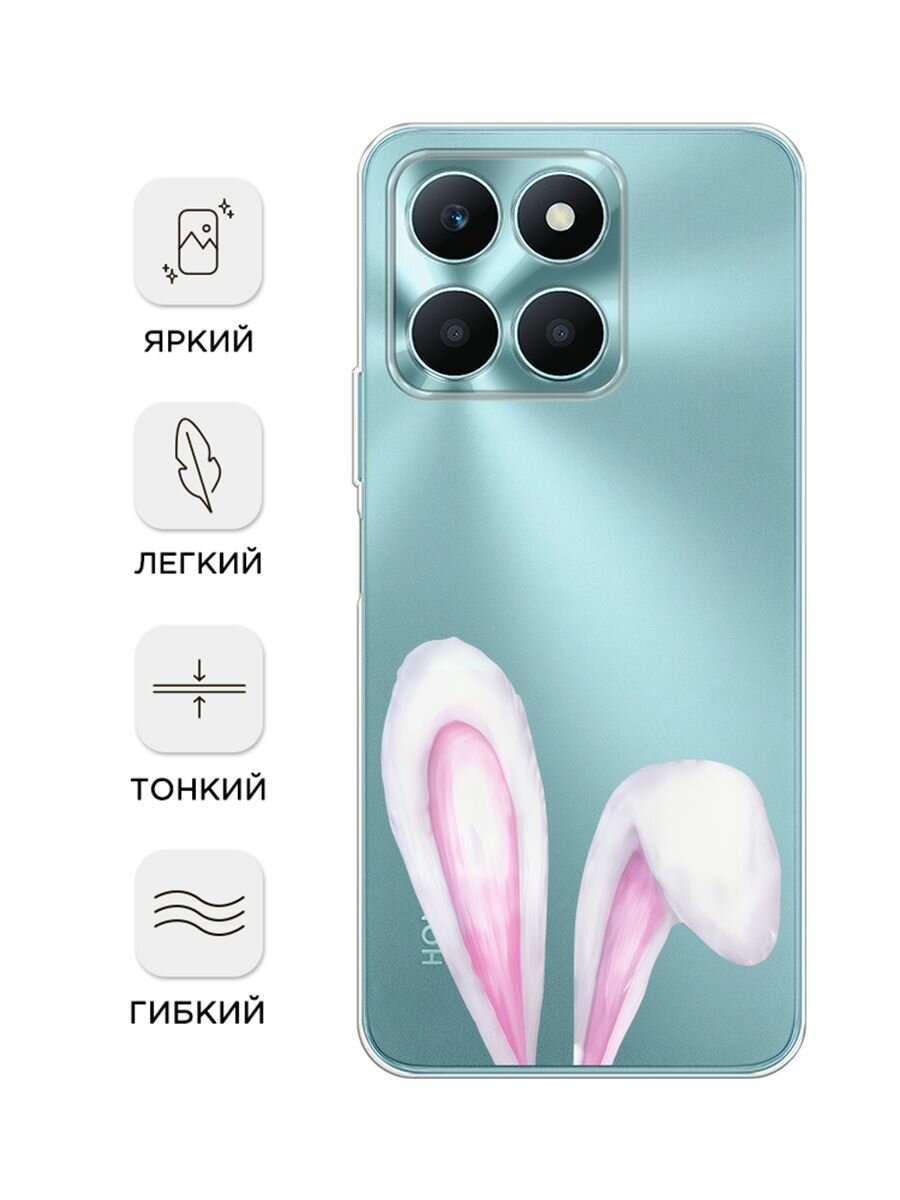 Чехол на Honor X6A / Хонор X6A с принтом "Кроличьи уши 2", прозрачный — фото 1