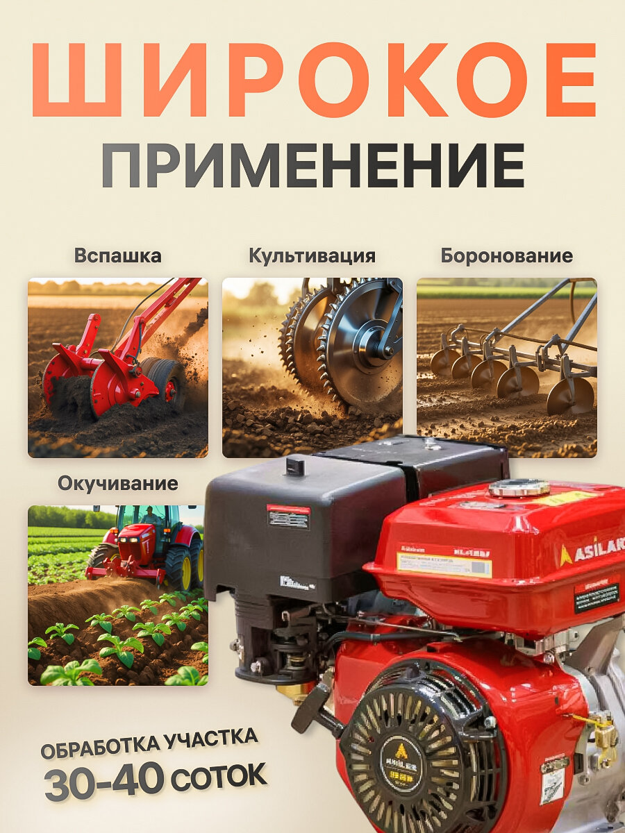 Двигатель бензиновый ASILAK SL-188F-D25 13 л. с, цилиндрический вал диаметром 25 мм — фото 1