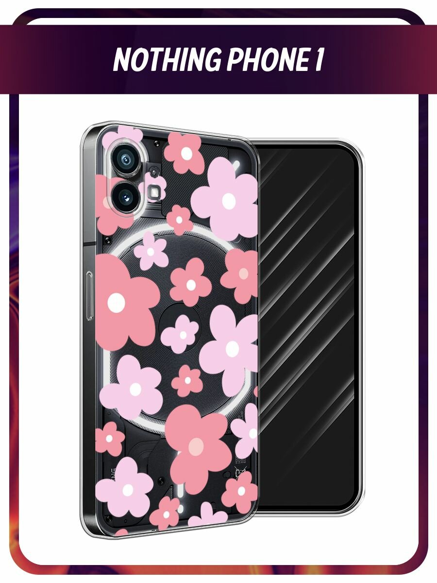 Чехол на Nothing Phone 1 / Нафинг Фон 1 с принтом "Нежные розовые цветочки рисунок", прозрачный