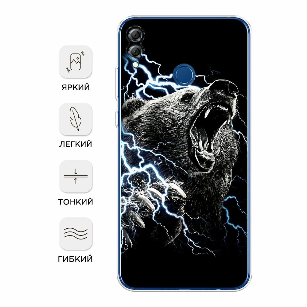 Силиконовый чехол на Honor 8X / Хонор 8Х с принтом "Гроза и медведь" — фото 1