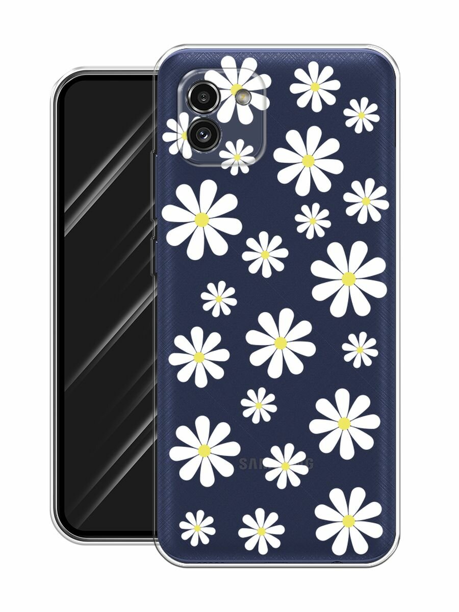 Чехол на Samsung Galaxy A03 / Самсунг Галакси А03 с принтом "Большие ромашки", прозрачный — фото 1