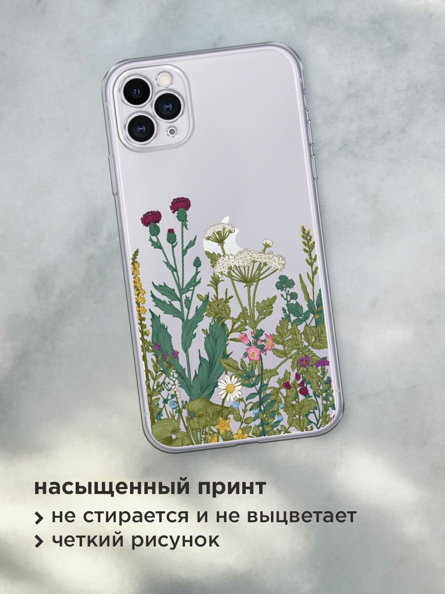 Чехол на Apple iPhone 11 Pro / Айфон 11 Про с принтом "Дикие полевые цветы", прозрачный — фото 1