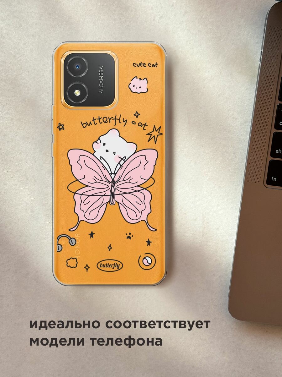 Чехол на Honor X5 / Хонор X5 с принтом "Котик-бабочка", прозрачный — фото 1