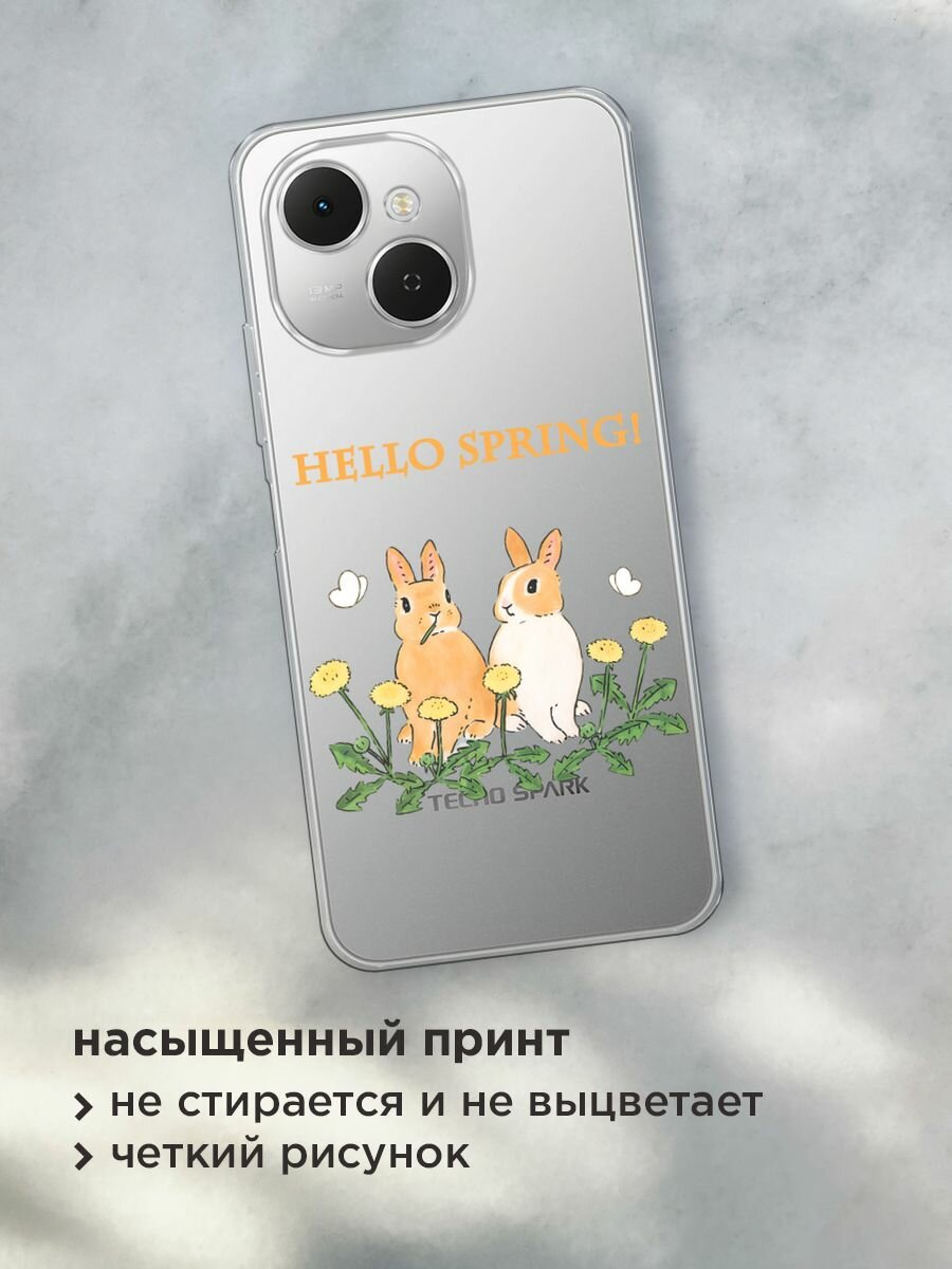 Чехол на Tecno Spark 40C / Текно Спарк 40C с принтом "Весенние кролики", прозрачный — фото 1
