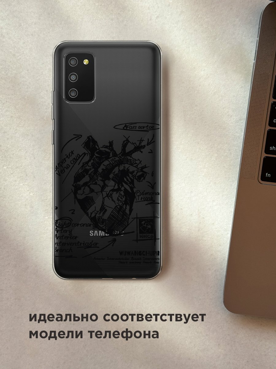 Чехол на Samsung Galaxy A02s / Самсунг Галакси A02s с принтом "Анатомическое сердце 2", прозрачный — фото 1