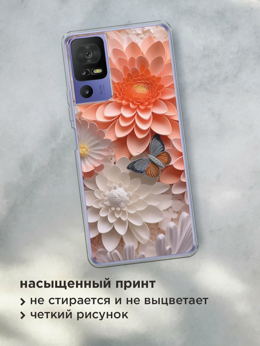 Силиконовый чехол на TCL 40 SE / ТСЛ 40 SE с принтом "Бумажные цветы" — фото 1