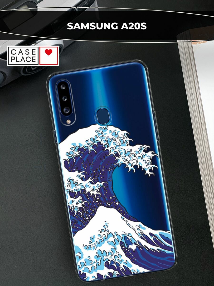 Чехол на Samsung Galaxy A20s / Самсунг Галакси A20s с принтом "Волна над Фудзи", прозрачный