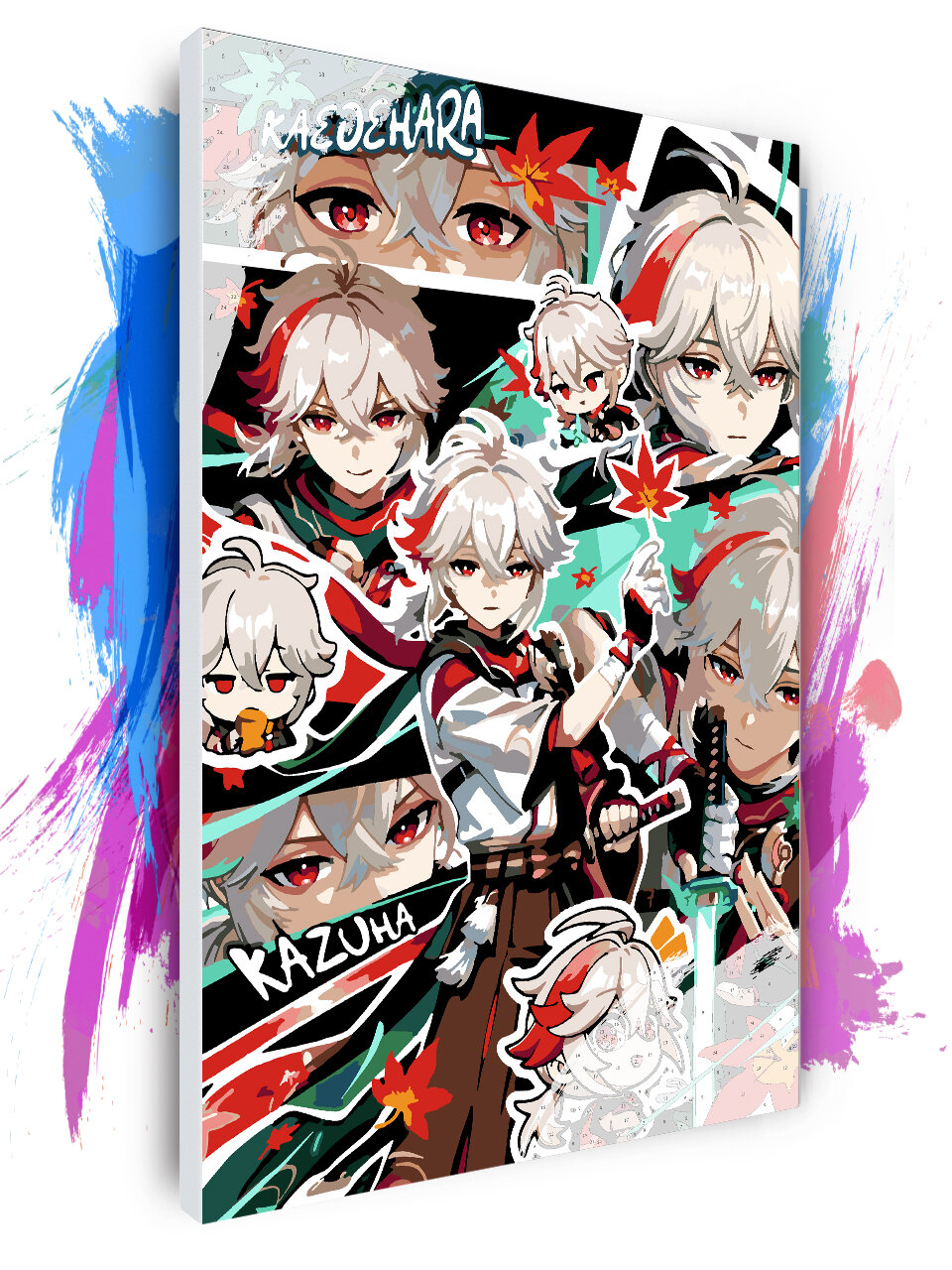 Картина по номерам на холсте Genshin Impact - Каэдэхара Кадзуха коллаж, 50 х 80 см
