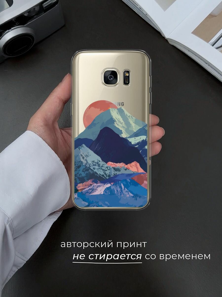Чехол на Samsung Galaxy S7 / Самсунг Галакси С 7 с принтом "Закат в снежных горах", прозрачный — фото 1
