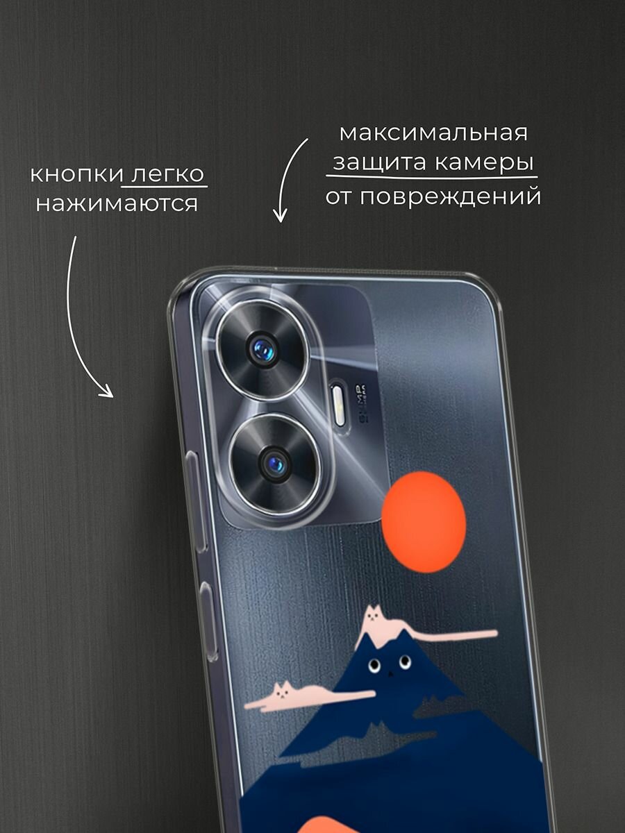 Чехол на Realme C55 / Реалми C55 с принтом "Кот-гора", прозрачный — фото 1