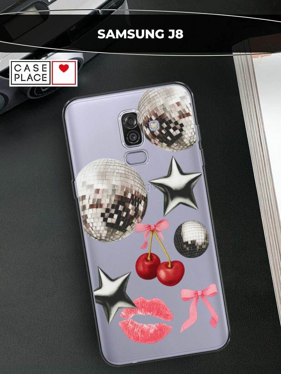Чехол на Samsung Galaxy J8 / Самсунг Галакси Джей 8 с принтом "Стильная подборка", прозрачный