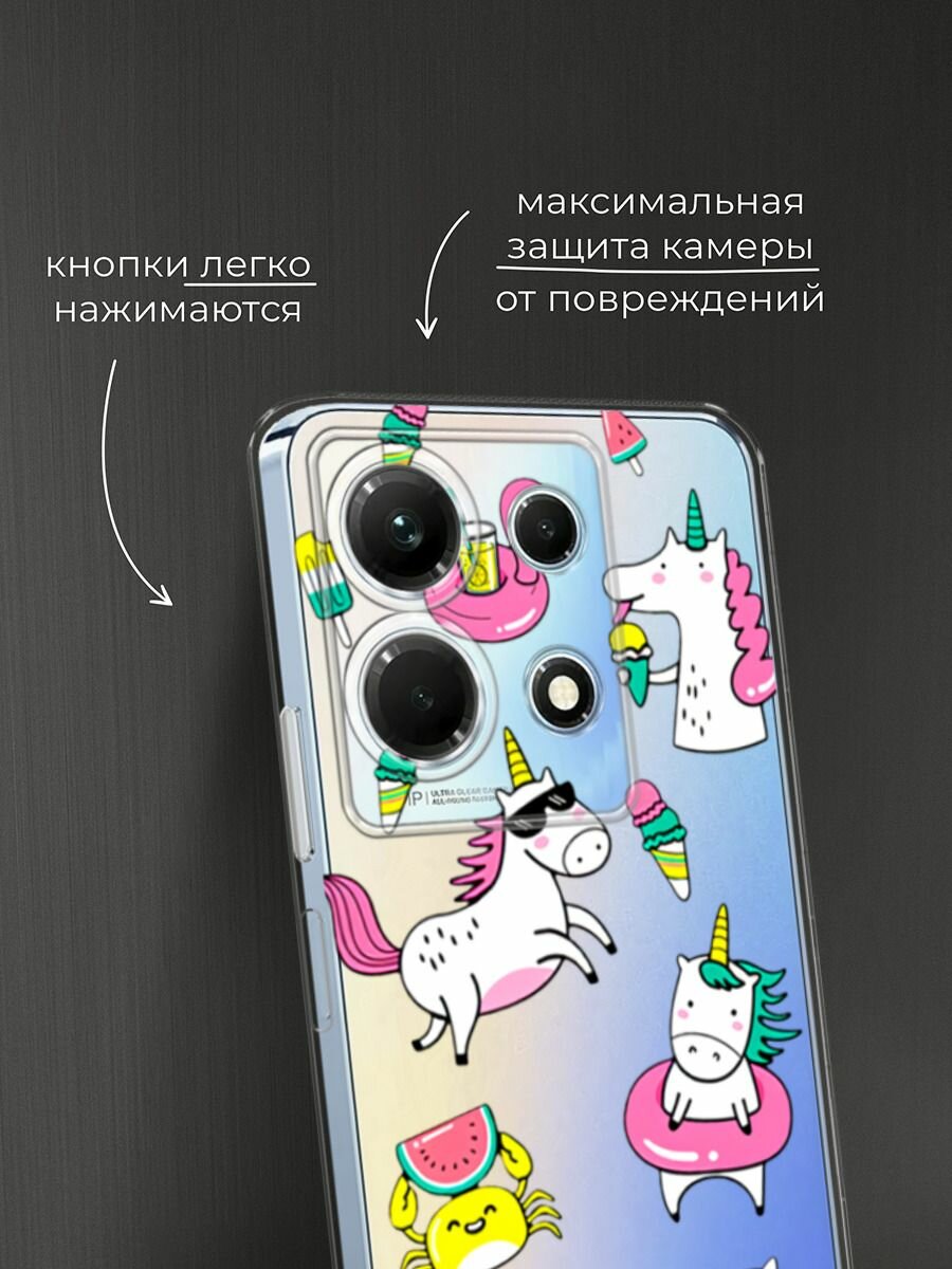 Чехол на Infinix Note 30 4G / Инфиникс Нот 30 4G с принтом "Единороги в отпуске", прозрачный — фото 1