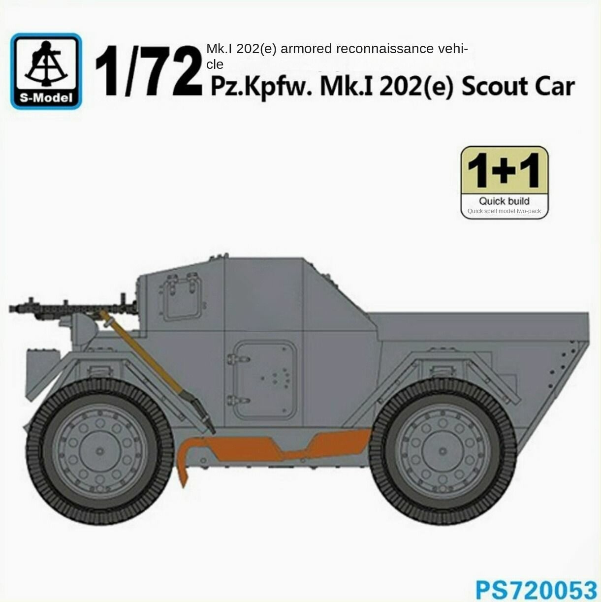 S-model PS720053 1/72 Pz.kpfw.Mk.I 202(e) Модель сборки Скаутский автомобиль (1+1)