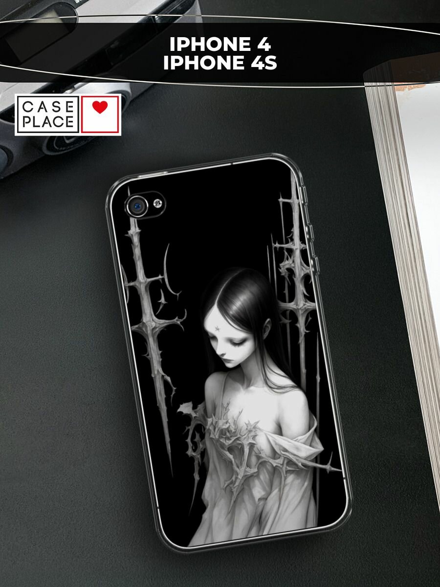 Чехол на Apple iPhone 4/4S / Айфон 4/4S с принтом "Грустная готическая девушка"