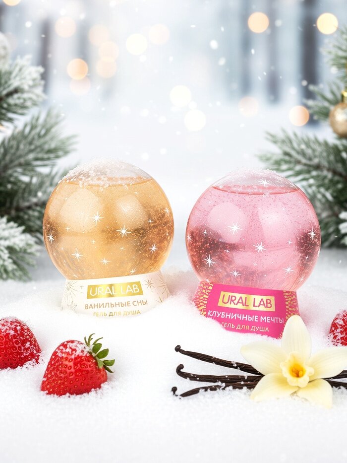 Набор подарочный URAL LAB Гели для душа в форме ёлочных шаров Happy New Year, 2 шт х 245 мл