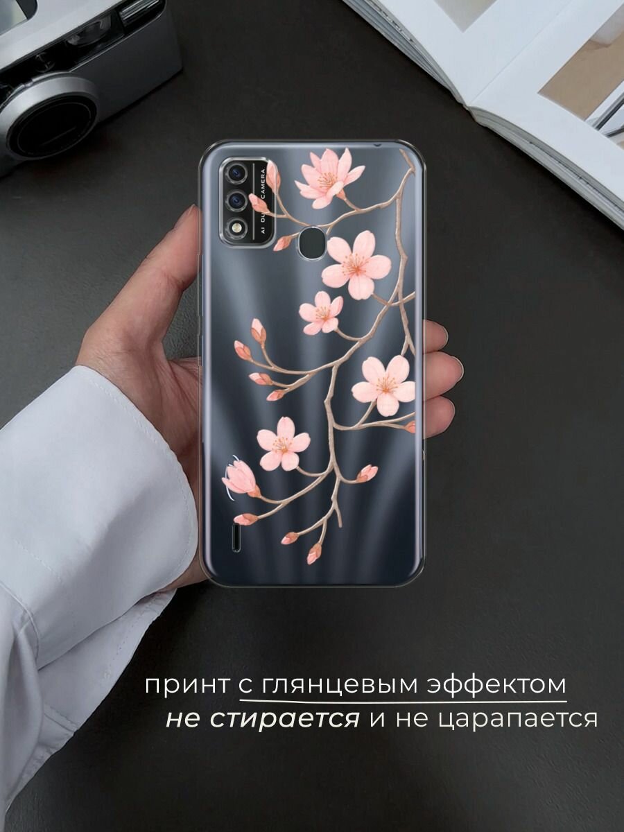 Чехол на Itel A48 / Ител А48 с принтом "Веточка распускающейся сакуры 2" — фото 1
