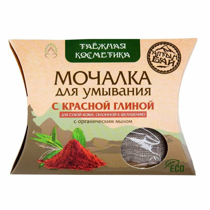 Мочалка для умывания Алтын Бай "Таежная косметика", с Красной глиной, льняная, 60 г