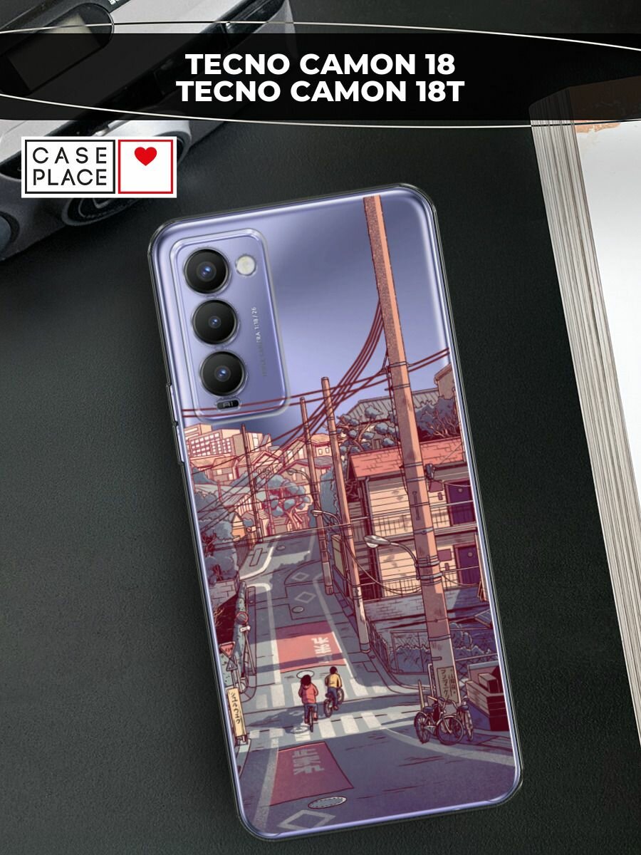 Чехол на Tecno Camon 18/18T / Текно Камон 18/18T с принтом "Закат на японской улице", прозрачный