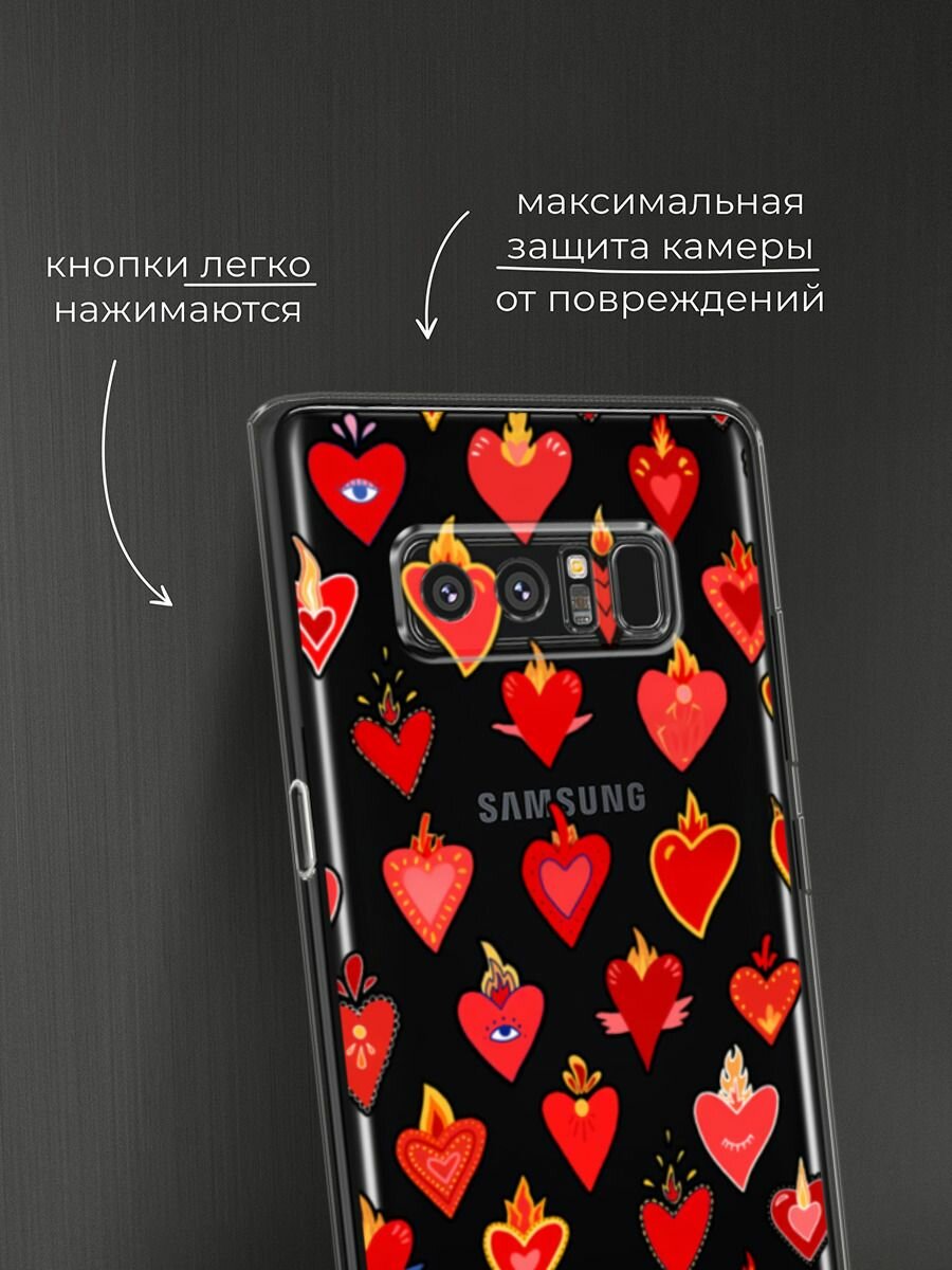 Чехол на Samsung Galaxy Note 8 / Самсунг Галакси Нот 8 с принтом "Дьявольские сердца паттерн", прозрачный — фото 1
