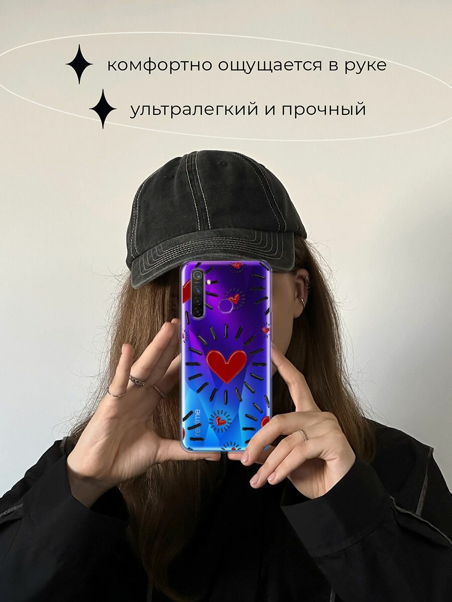 Чехол на Realme 5 Pro / Реалми 5 Про с принтом "Бордовые сердца паттерн" — фото 1